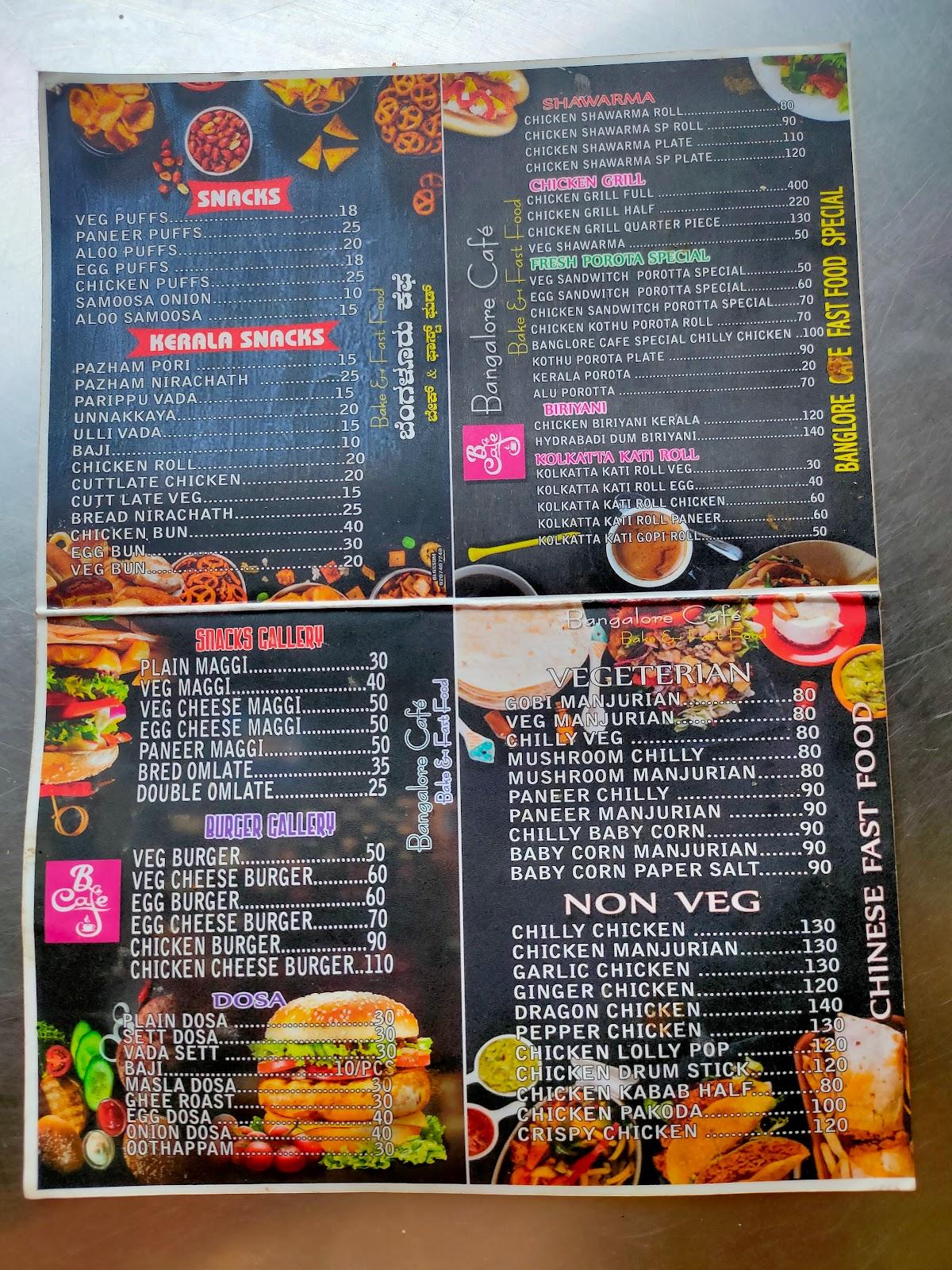 Menu at Bangalore Cafe, Bengaluru, XP55+HQF