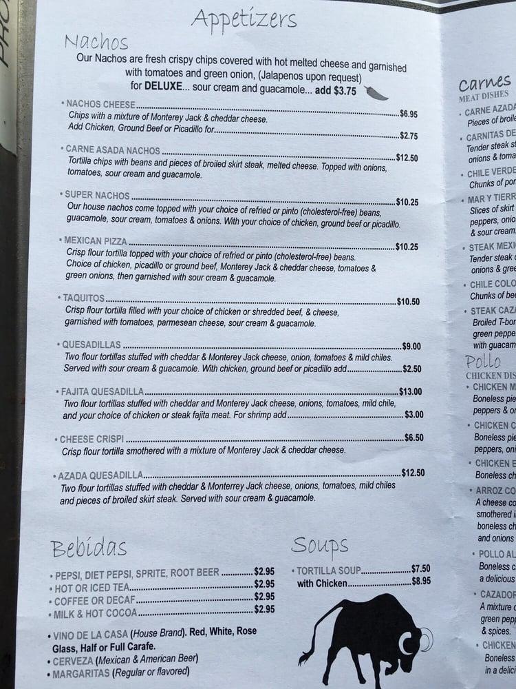 Menu at Cazadores restaurant, Crescent City