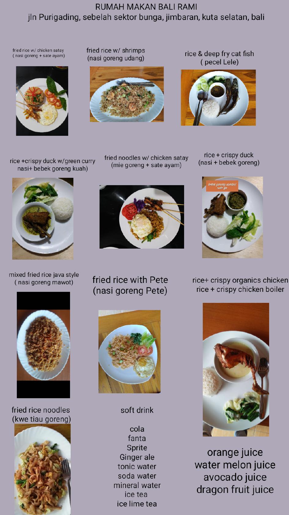 Menu at Close restaurant, Indonesia, RUMAH MAKAN BALI RAMI sector bunga