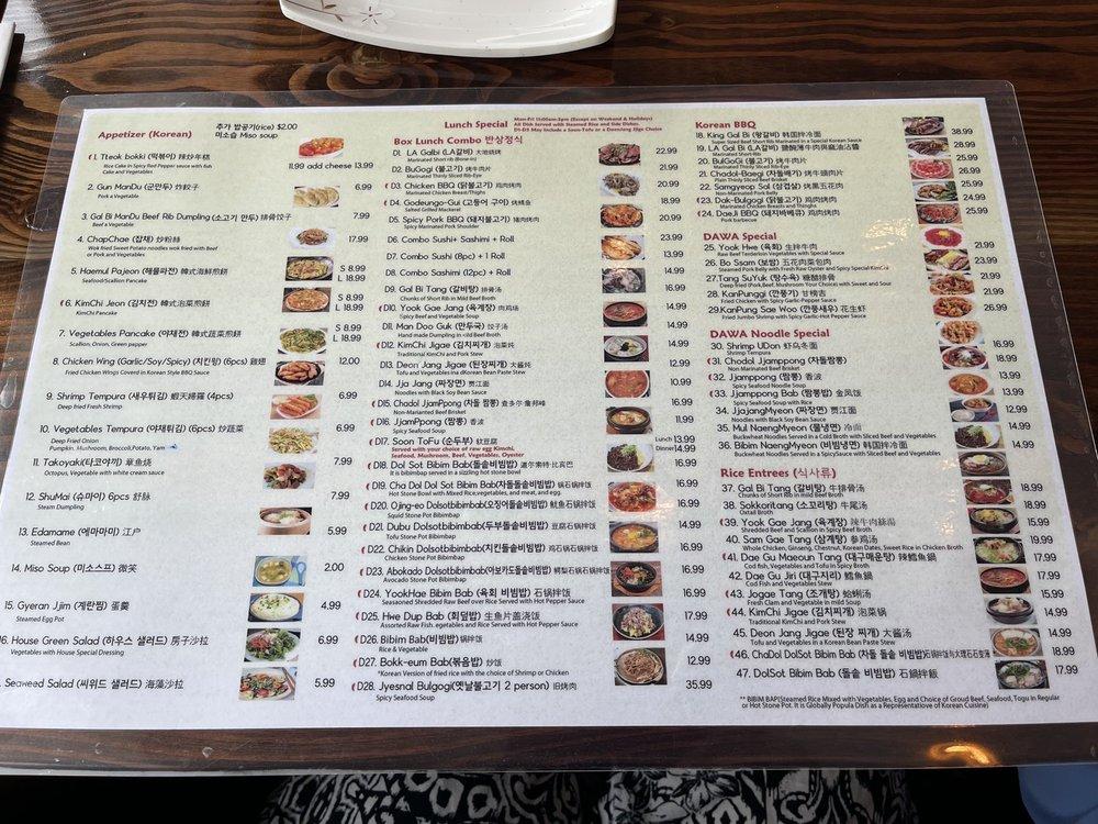 Carta de DAWA Korean Restaurant, West Haven