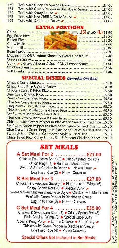 Menu at Hold King fast food, Bradford