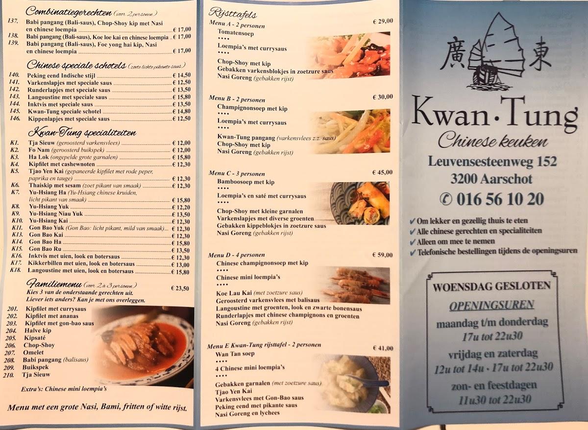 Menu at Kwan Tung, Aarschot