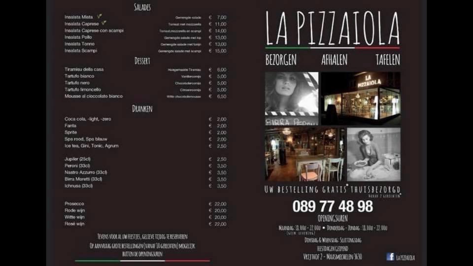 Menu at La Pizzaiola, Maasmechelen, Vrijthof 2