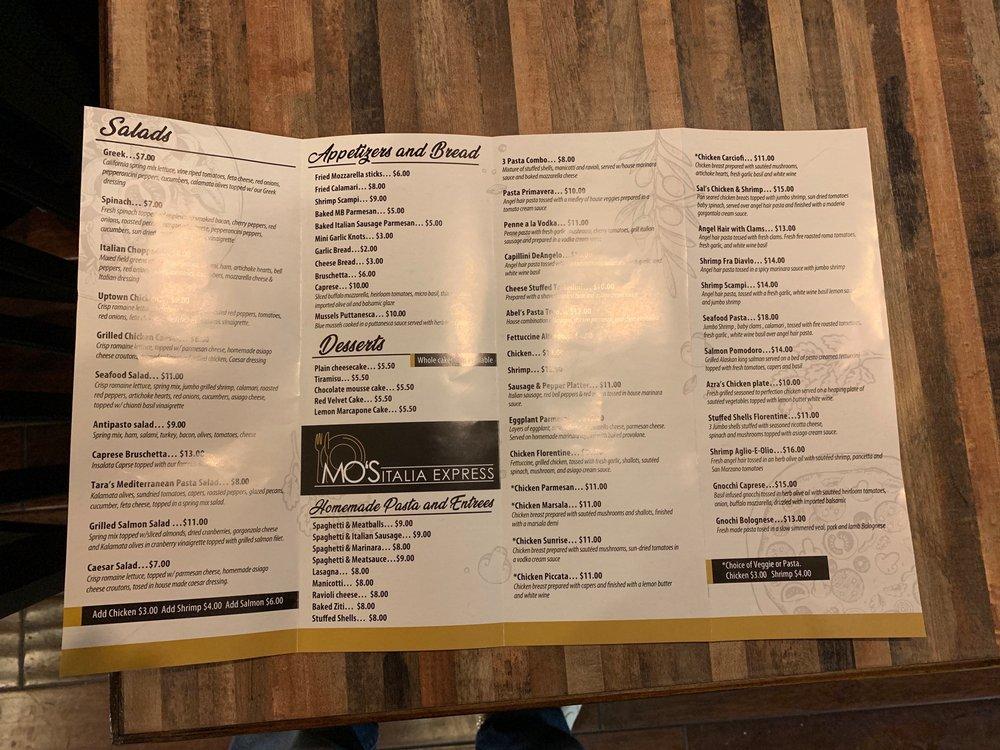 Menu at Mo's Italia Express restaurant, Cedar Hill