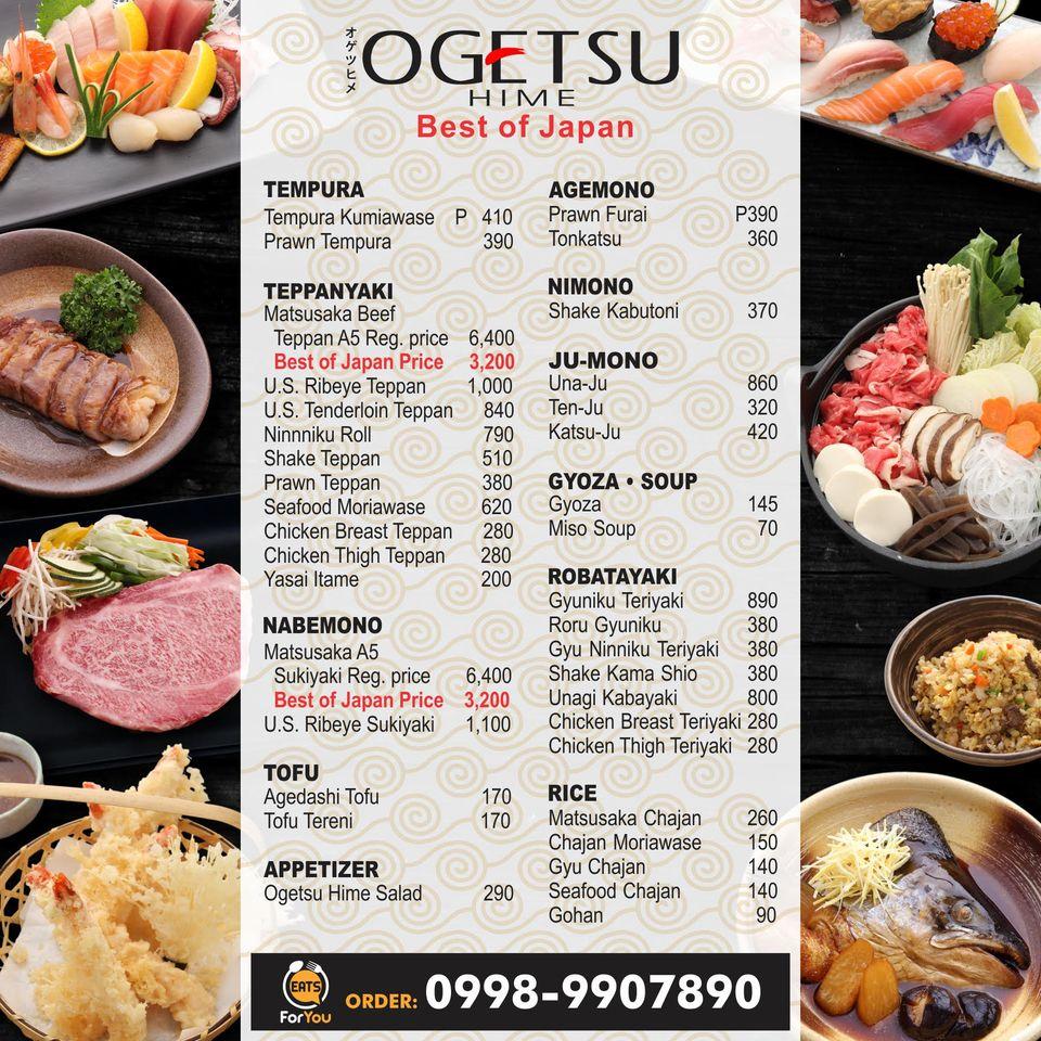 Menu at Ogetsu Hime restaurant, Taguig, Sm Aura Premier
