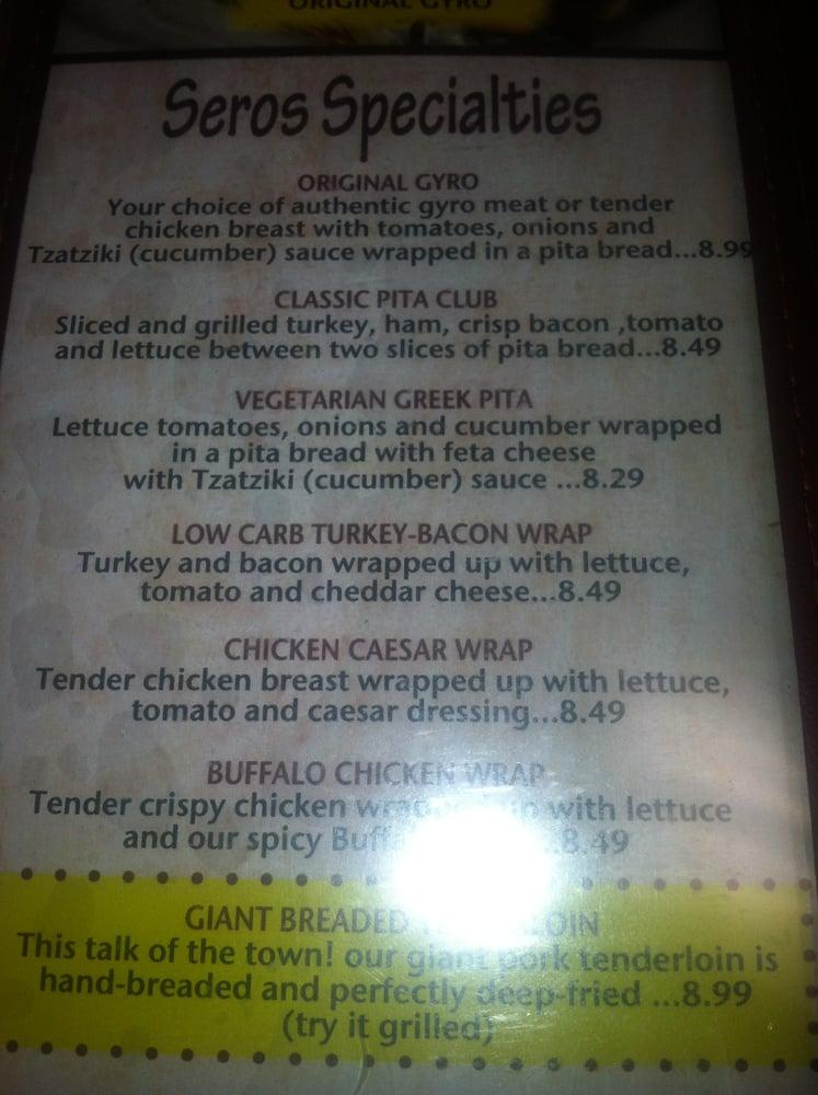 Menu at Sero's Family Restaurant, Indianapolis