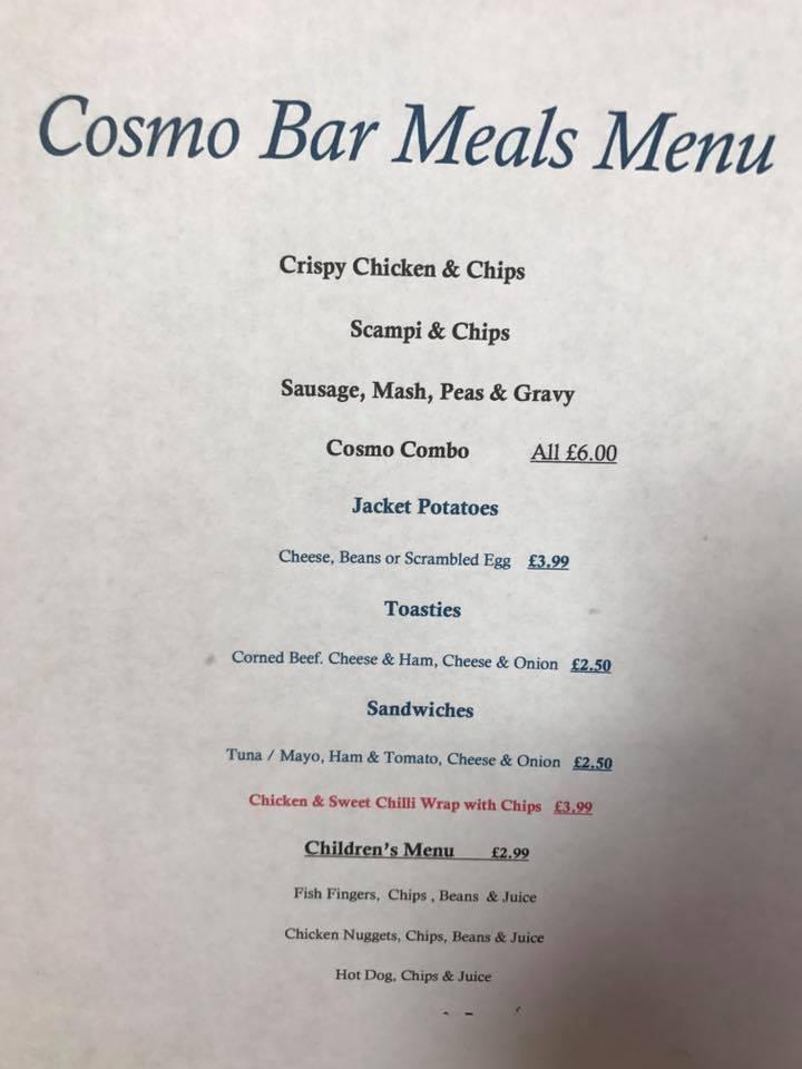 Menu at The Cosmopolitan Hotel pub & bar, Hartlepool