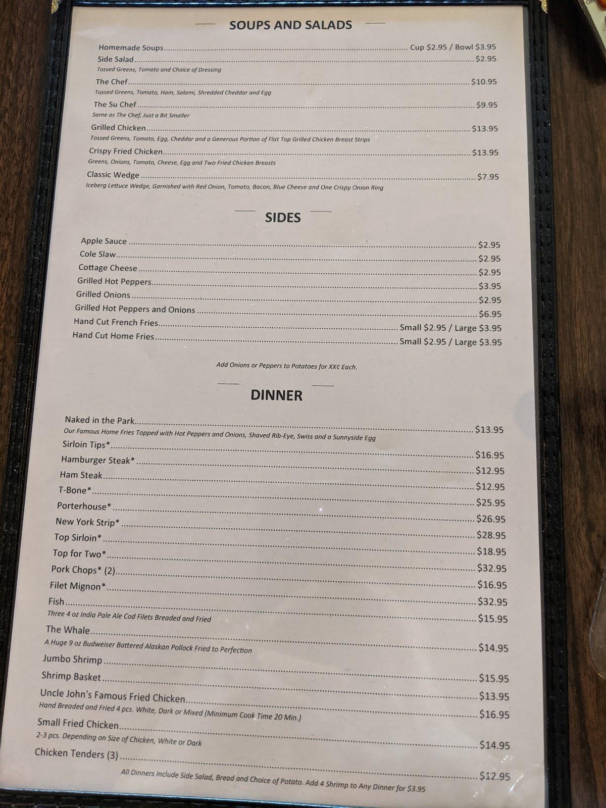 Menu at UNCLE JOHN’S PLACE restaurant, Mansfield