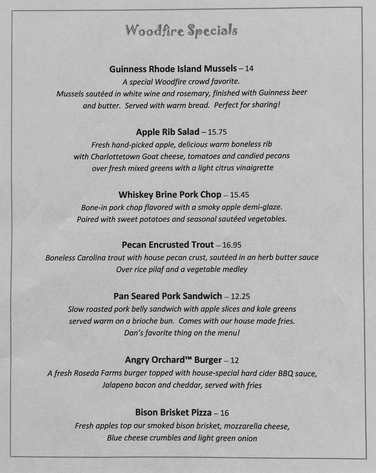 Menu at Woodfire Kitchen pizzeria, USA, York Rd