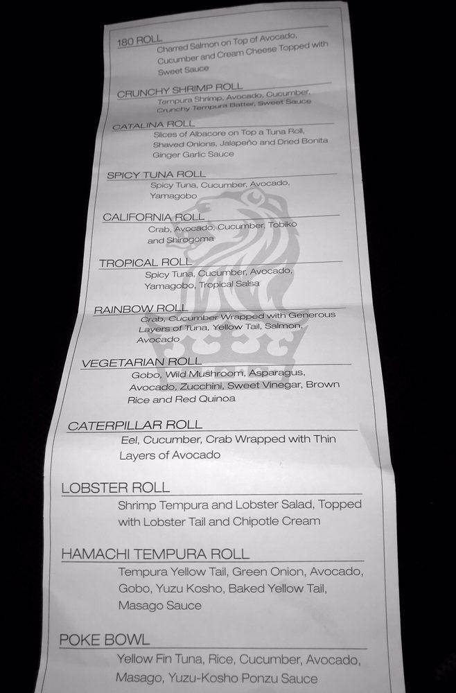 Menu at 180blũ restaurant, Dana Point, 1 Ritz Carlton Dr