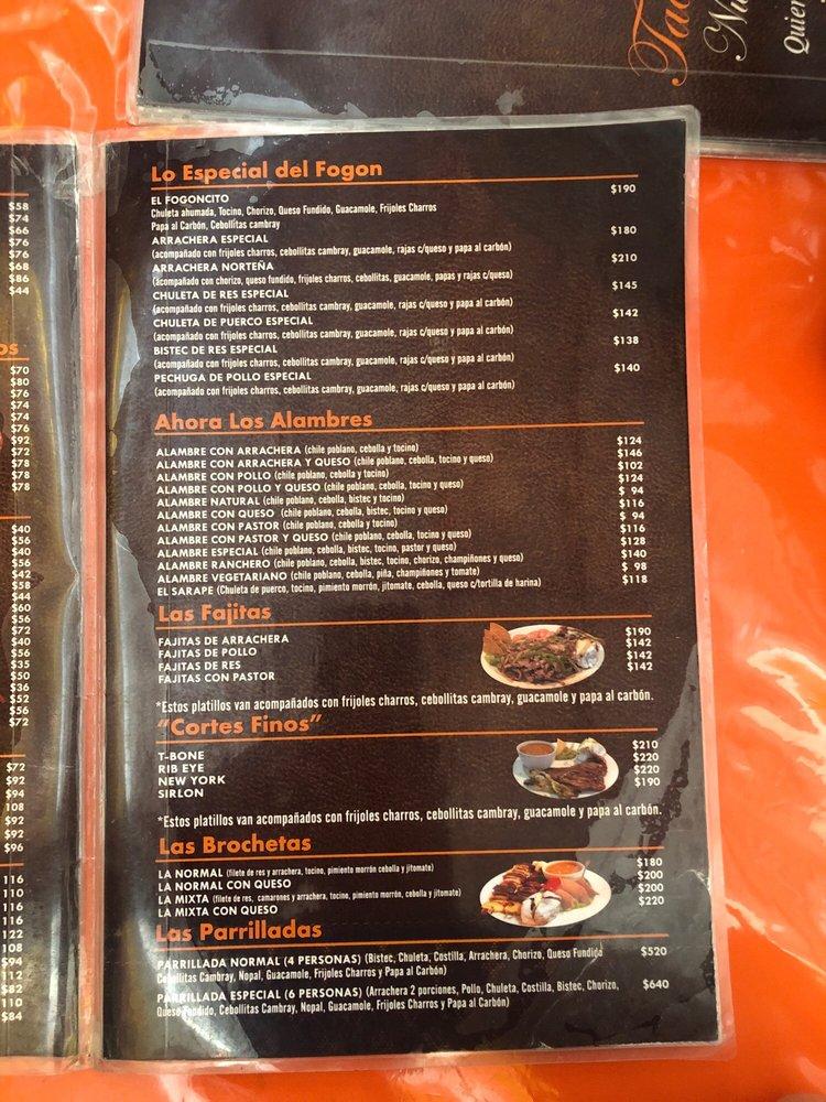 Menu at El Fogón restaurant, Playa del Carmen, Av. Constituyentes