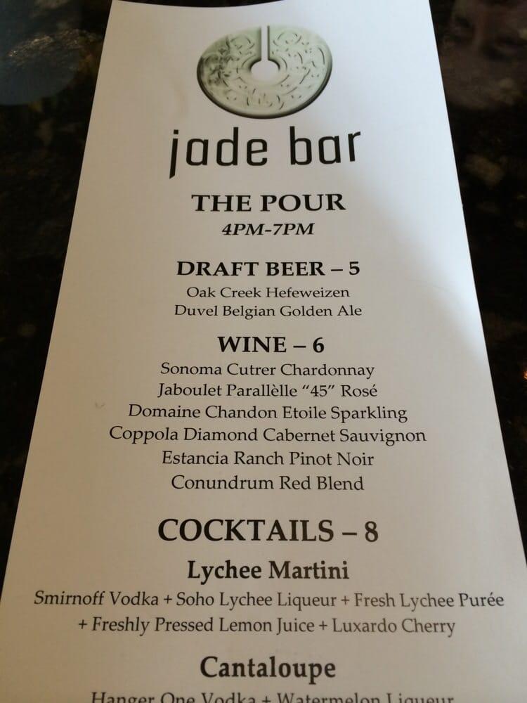 Menu at jade bar, Paradise Valley