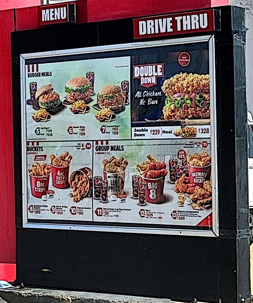 Menu at KFC, India, KFC, Between Sirhind & Rajpura, NH 1