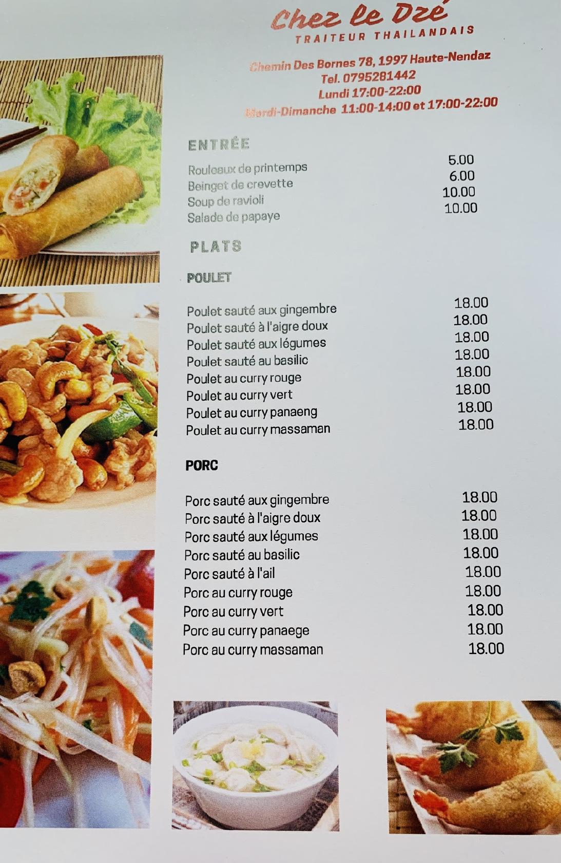 Menu at Restaurant Chez le Dzé, Nendaz