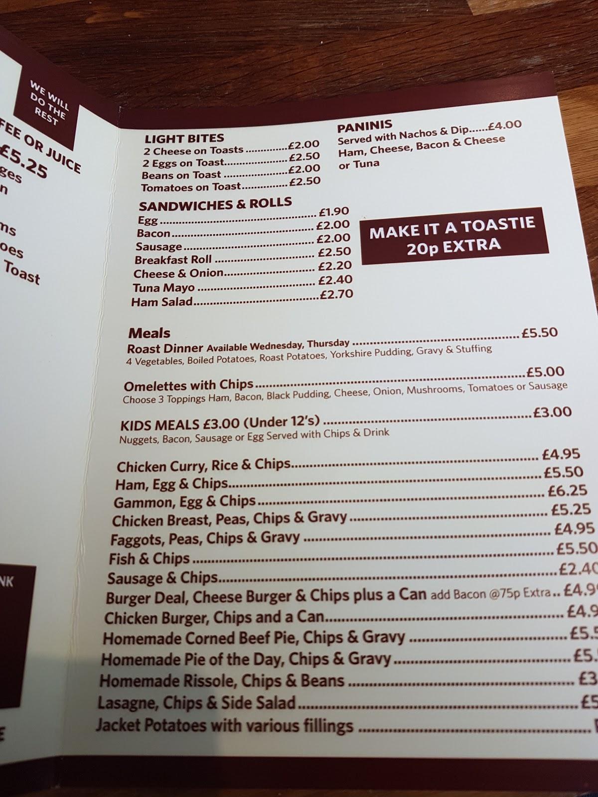 Menu at Bryn Breakfast cafe, Llanelli