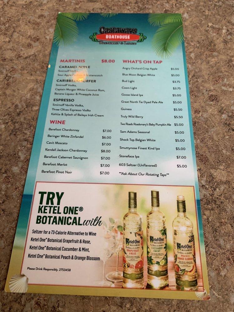 Menu at Castaways Boathouse restaurant, Dover