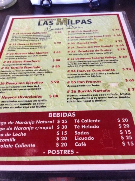 Carta del restaurante Las Milpas, Tecate, México 2 10