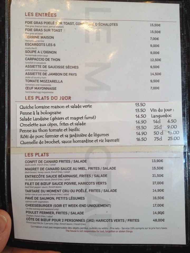 Menu at Le Marceau restaurant, Paris, 39 Av. Marceau