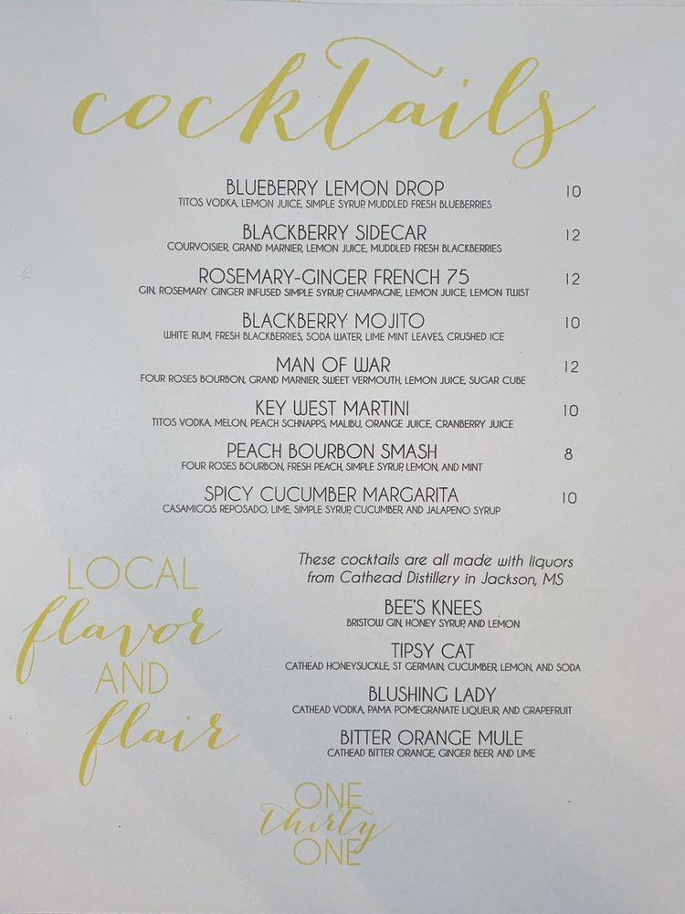 Menu at One Thirty One on Lameuse restaurant, Biloxi