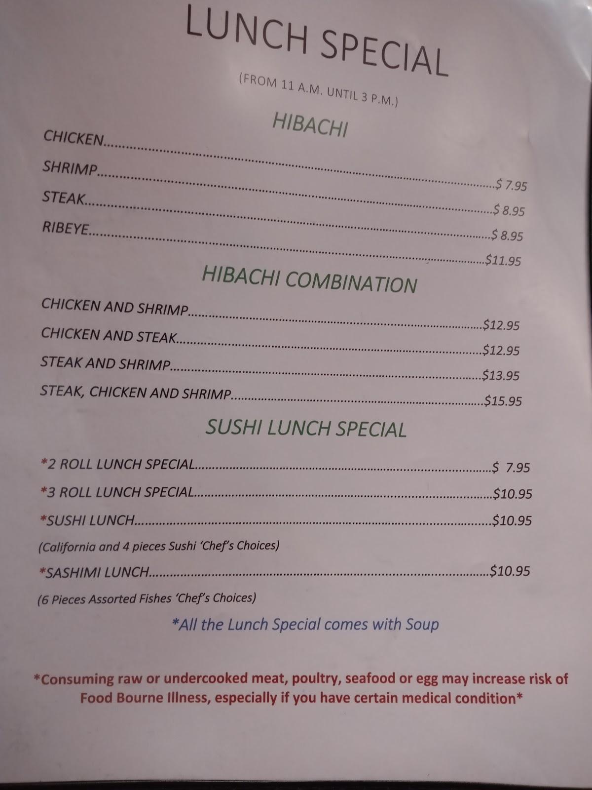 Menu at Osaka Sushi Bar and Asian Cuisine, Cherokee