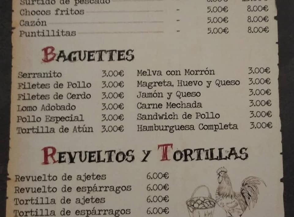 Menu at Pizzería Goku, Spain
