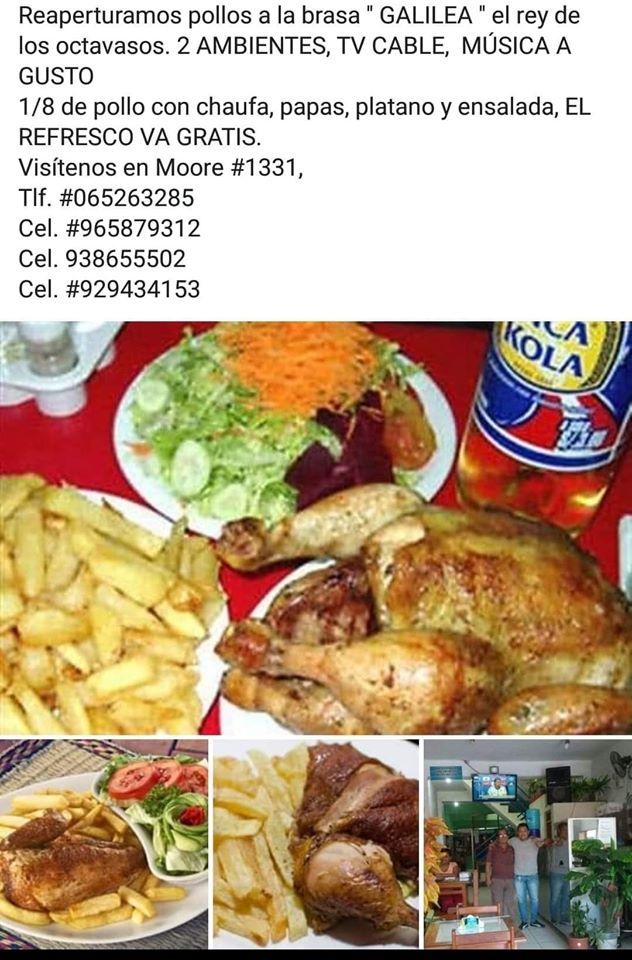 Menu at Polleria Galilea restaurant, Iquitos