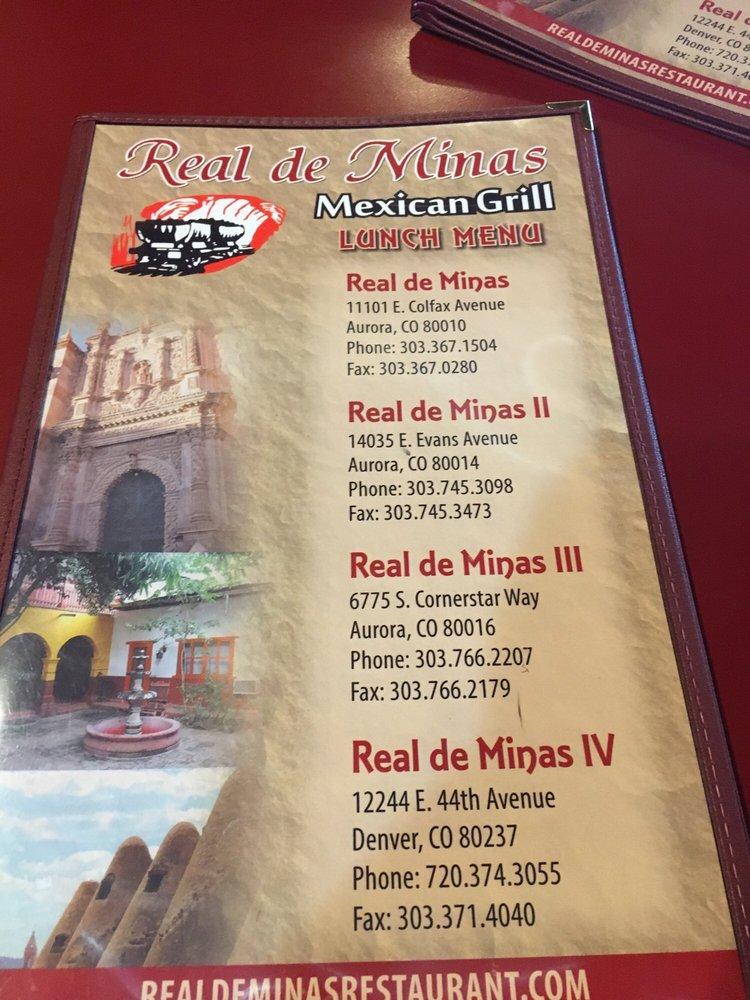 Menu at Real de Minas restaurant, Aurora, E Evans Ave