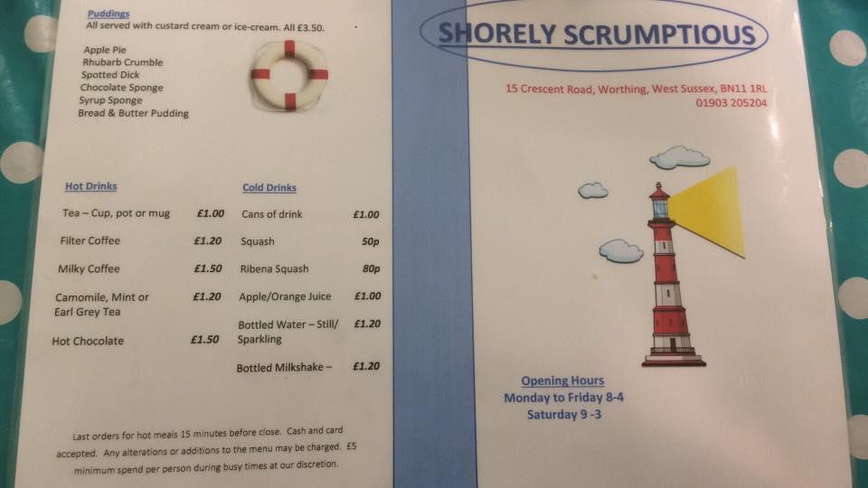 Menu at Shorely Scrumptious cafe, Worthing