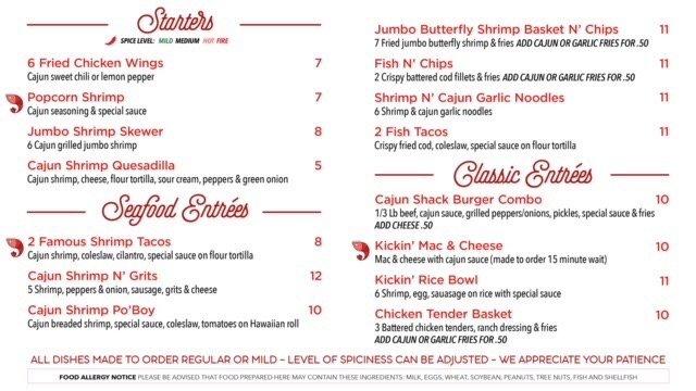 Menu at Shrimp Shack restaurant, San Bernardino