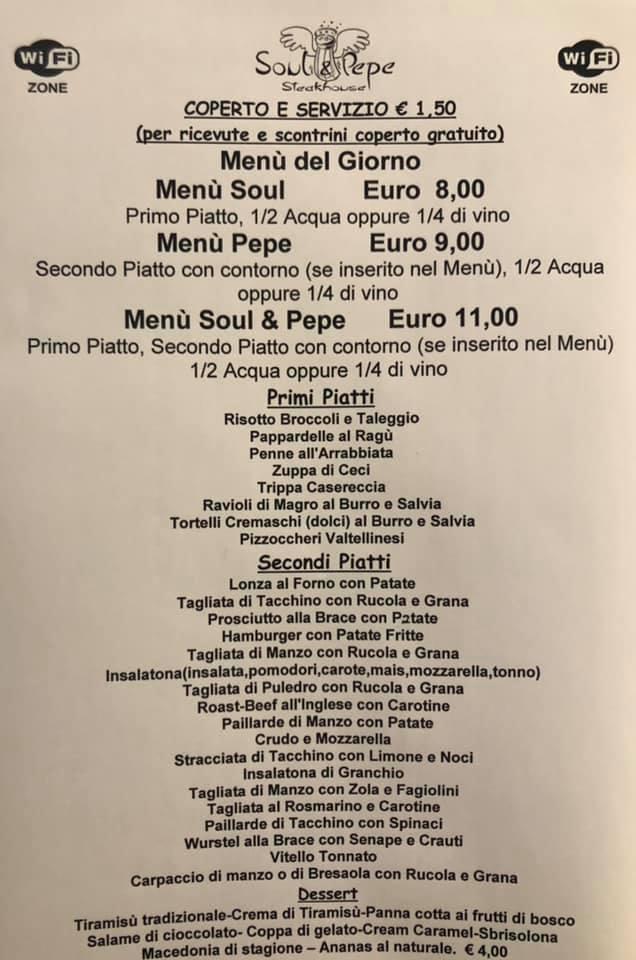 Menu au Soul & Pepe Restaurant Cafè, Pandino