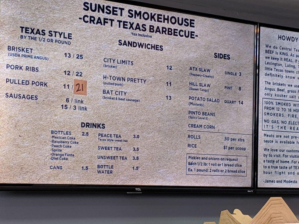 Menu at Sunset Smokehouse BBQ, Wahiawa, 23 S Kamehameha Hwy