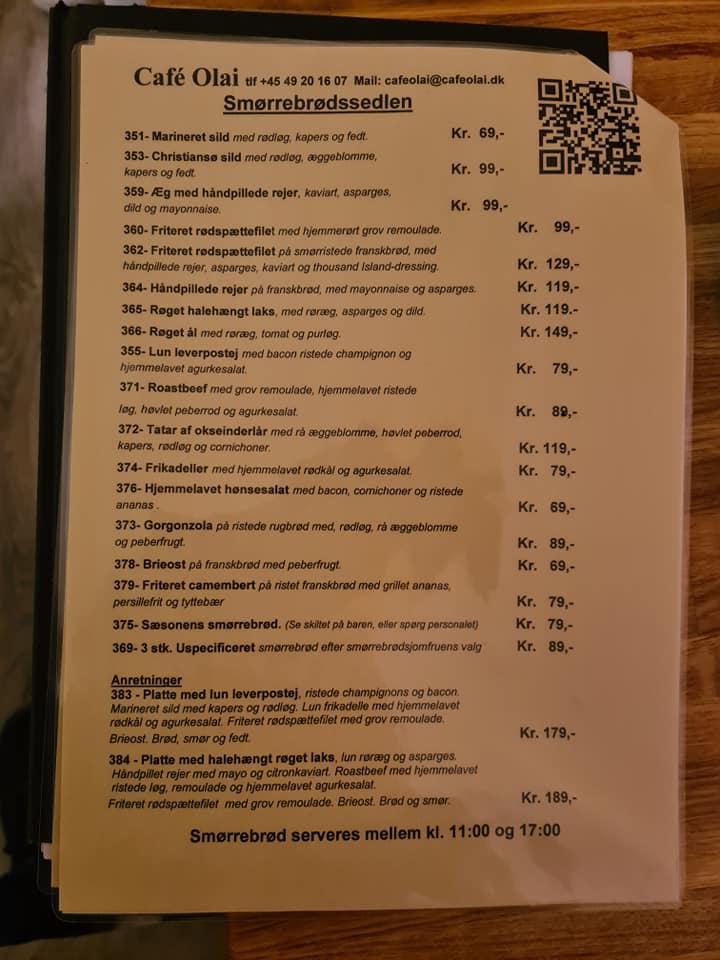 Menu at Café Olai cafe, Helsingør, Sct Olai Gade 19