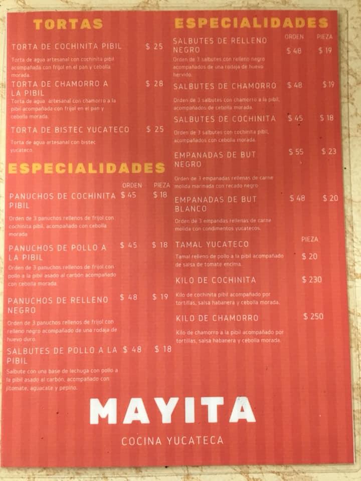 Menu at El Mayita restaurant, Apizaco