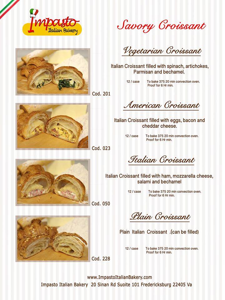 Menu at Impasto Italian Bakery, Fredericksburg