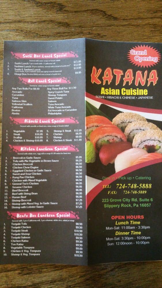 Menu at Katana Asian Fusion restaurant, Slippery Rock