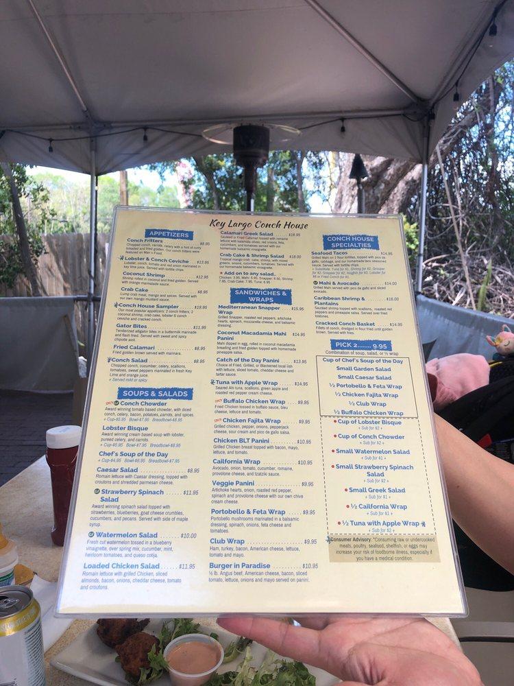 Menu at Key Largo Conch House restaurant, Key Largo