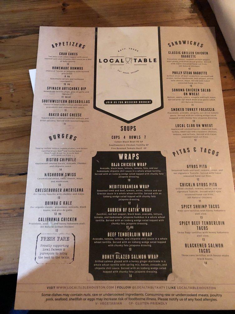 Menu at Local Table restaurant, Katy, Cinco Ranch Blvd