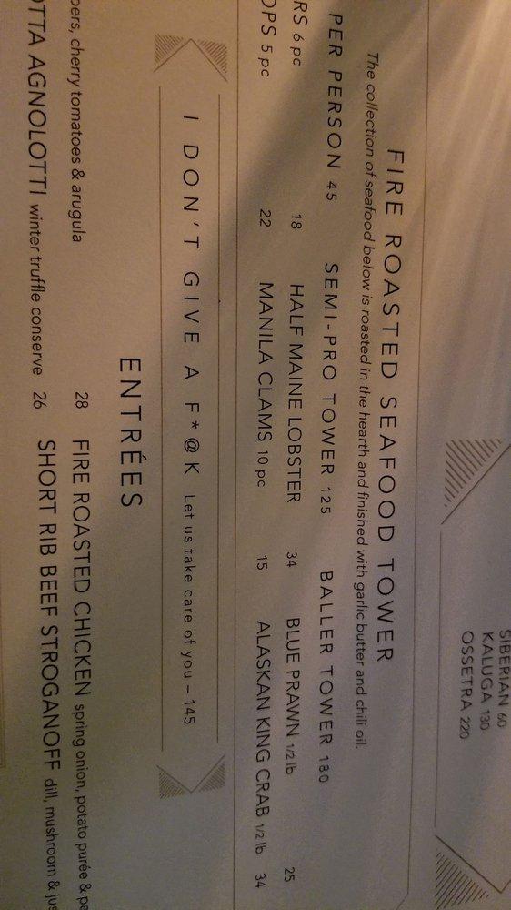 Menu at Maple & Ash steakhouse, Chicago