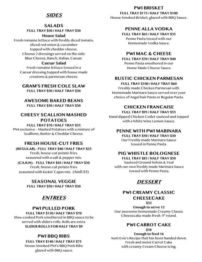 Menu at Pig Whistle Inn restaurant, Newton