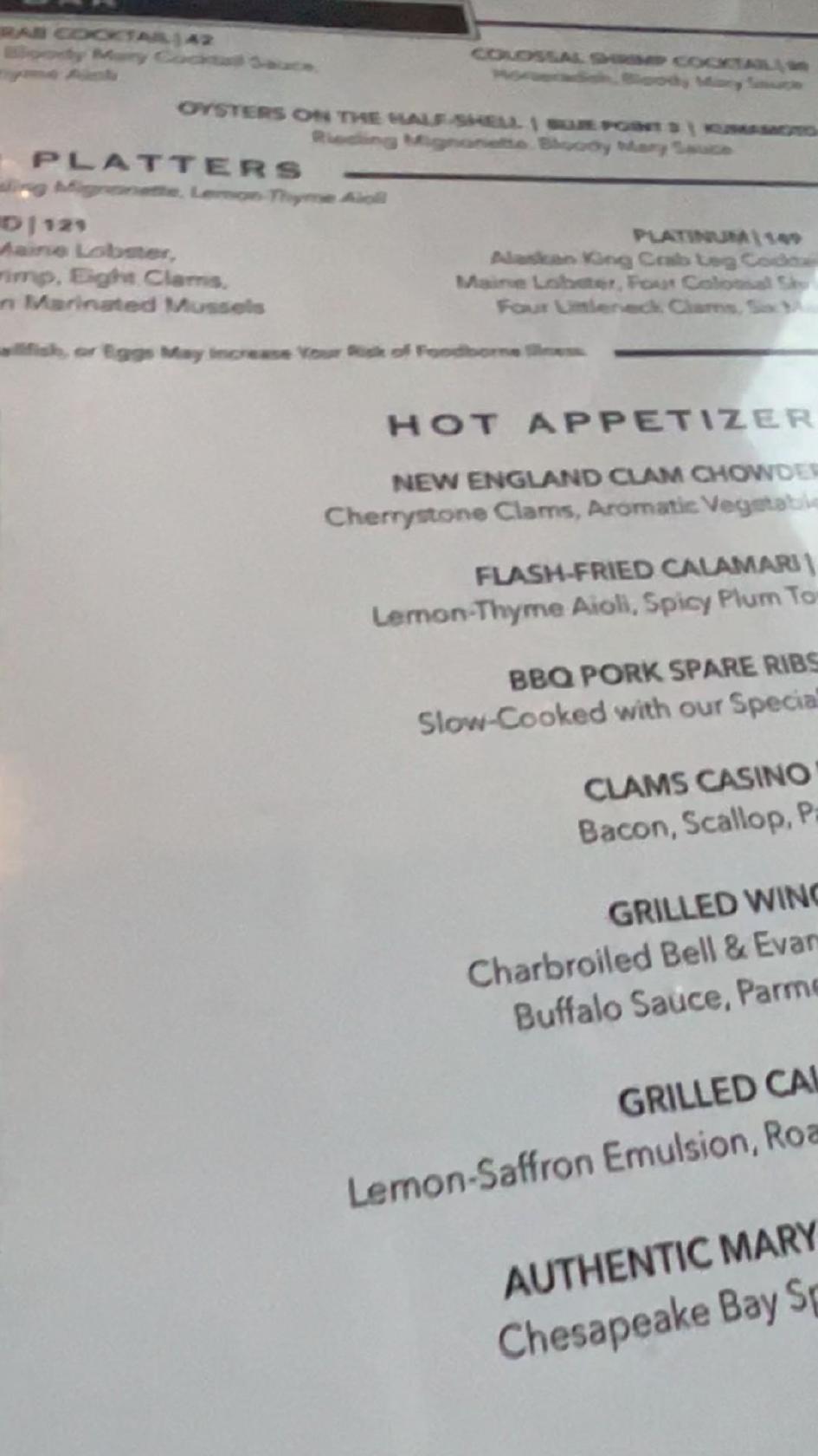 Menu at Blu Pointe pub & bar, Newburgh