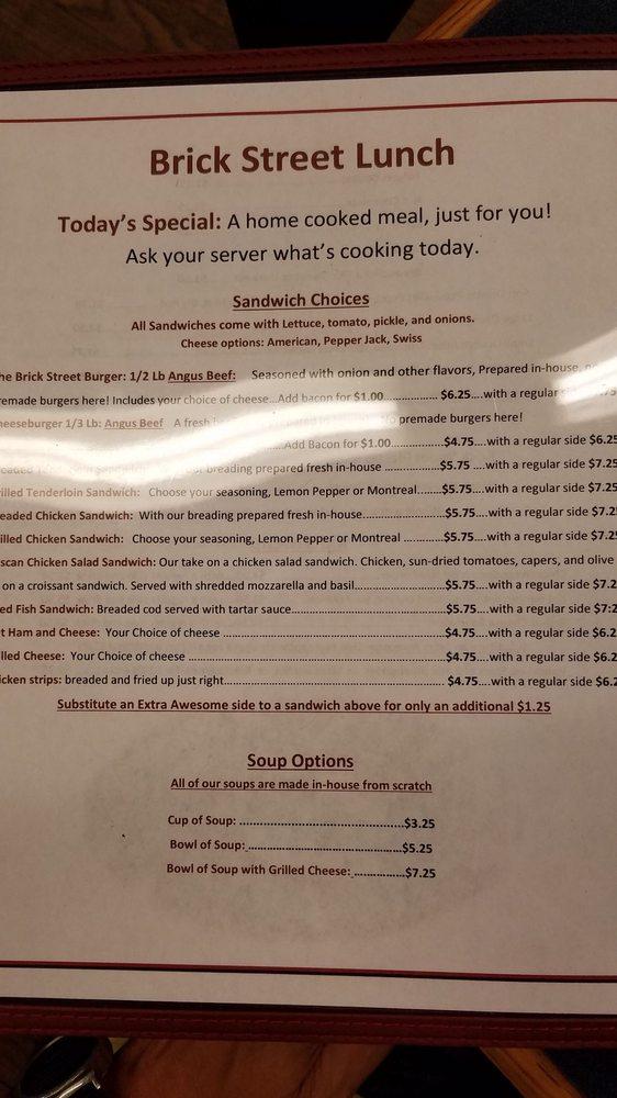 Carta de Brick Street Restaurant, North Vernon