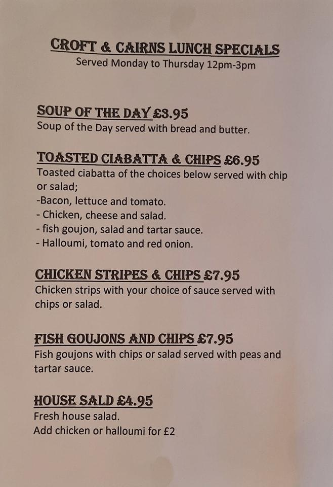 Menu at Croft & Cairns pub & bar, Aberdeen