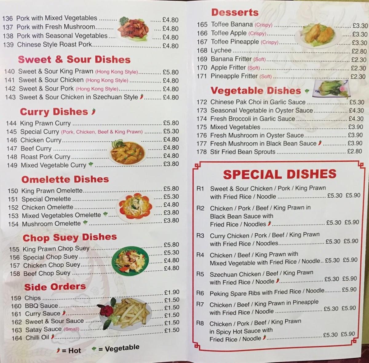 Menu at Dragon & Phoenix restaurant, London