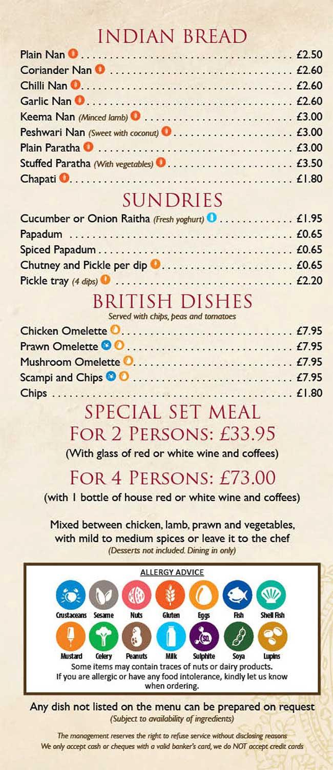 Menu at Harlech Tandoori restaurant, Harlech