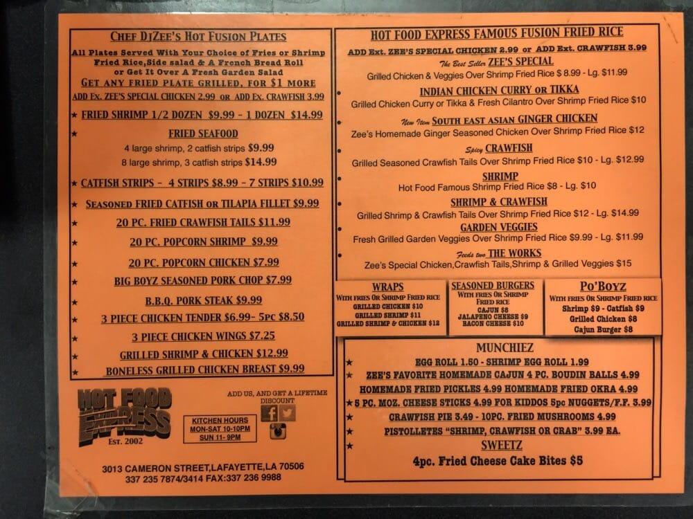 Menu at Hot Food Express pub & bar, Lafayette, Cameron St