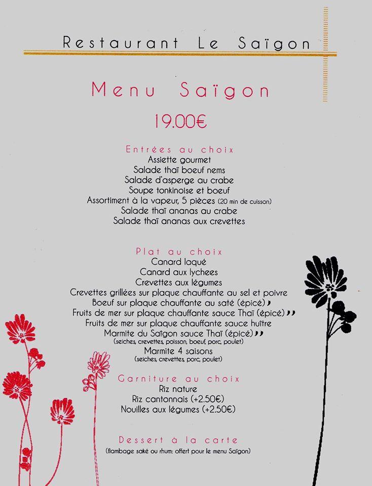 Menu au Restaurant Le Saigon, Léguevin