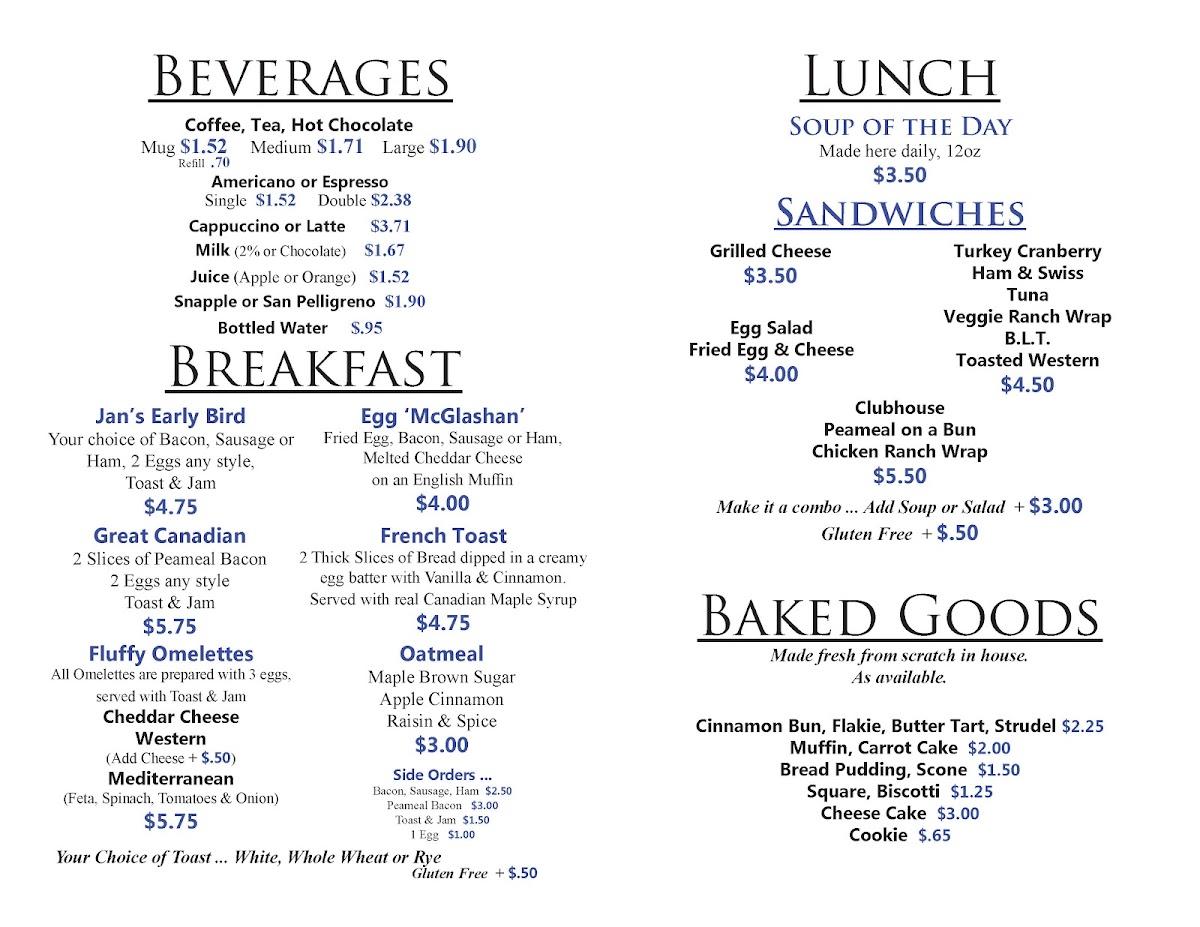 Menu at Our Corner Cafe, Fort Erie