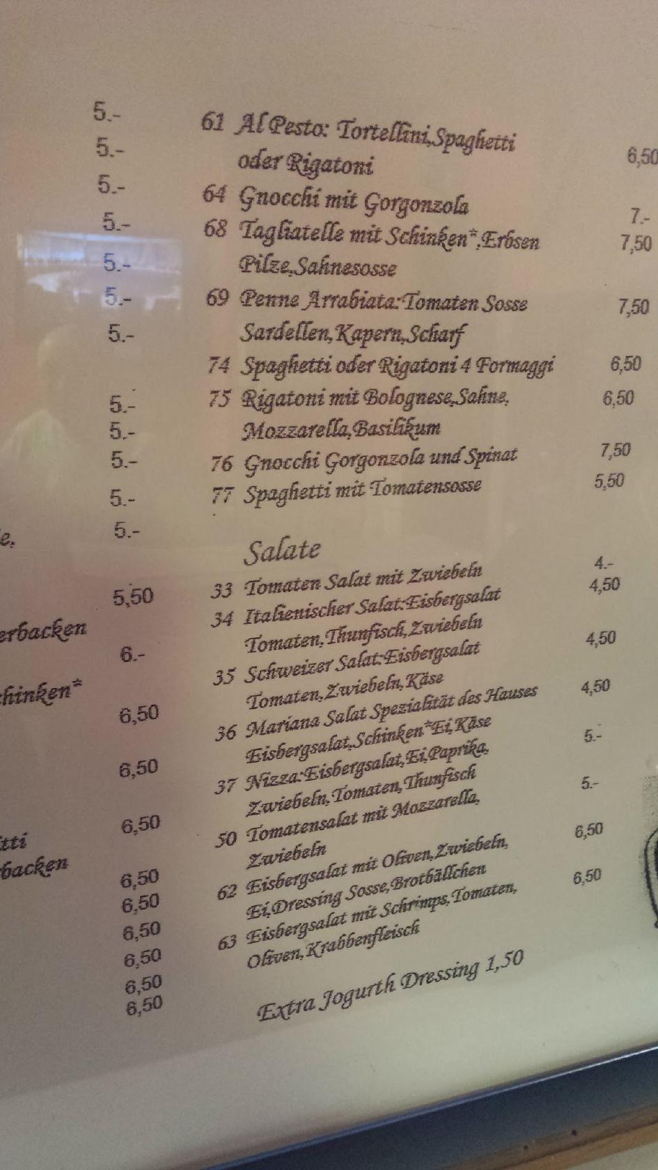 Menu at Pizzeria Lucky-Luke, Frankfurt