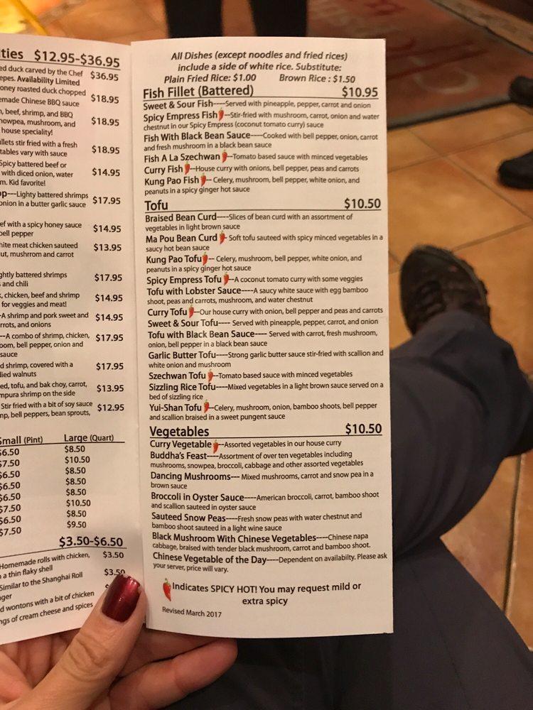 Menu at Red Chopstick restaurant, Sedona, 111 Bell Rock Plaza