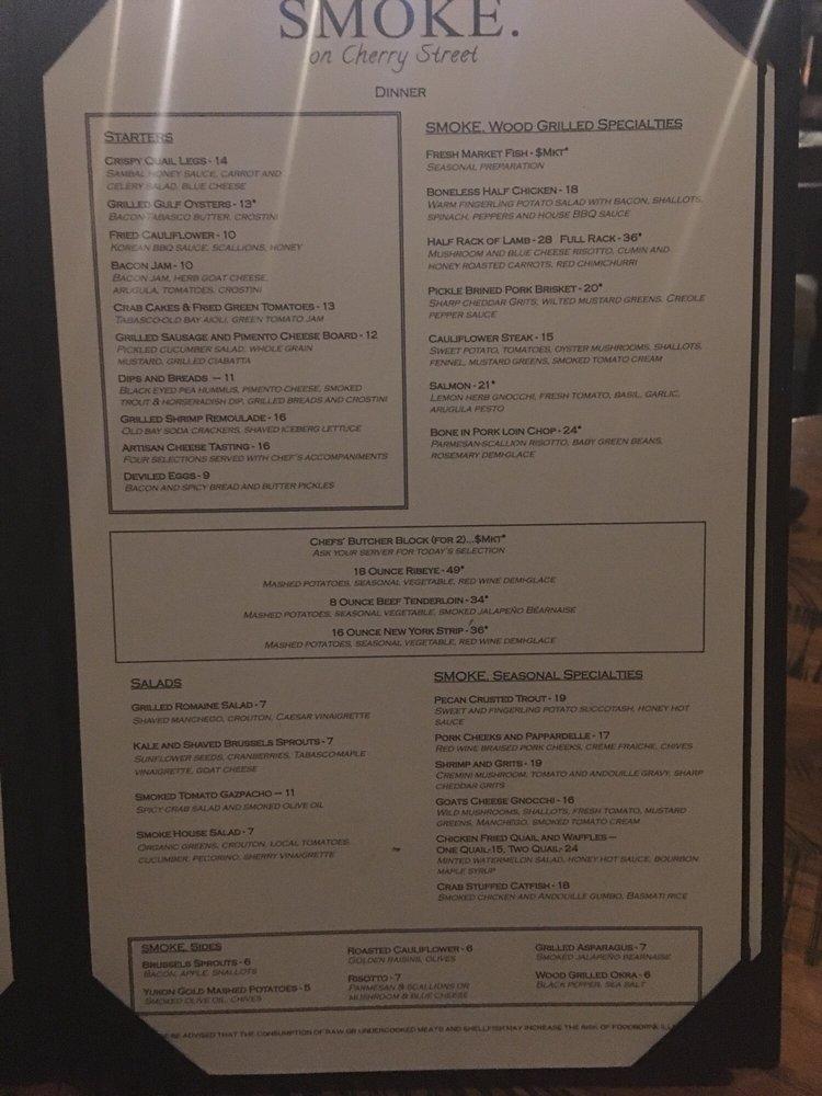 Menu at SMOKE. Woodfire Grill pub & bar, Tulsa
